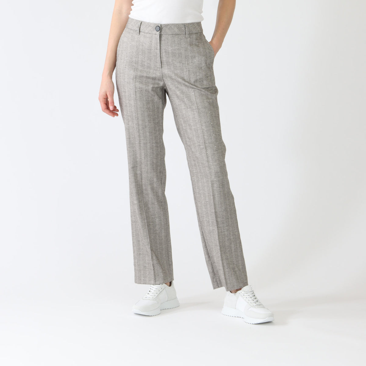 Soft Charcoal Fendou Lurex Pinstripe Pants – Angela Beer | The ultimate ladies shopping ...