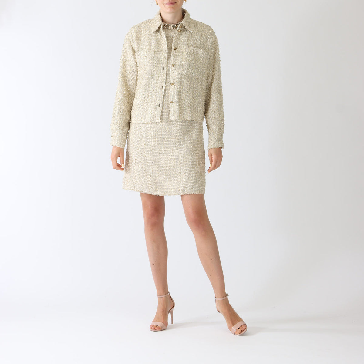 Beige The Luxury Fancy Tweed Shift Dress – Angela Beer | The ultimate ...