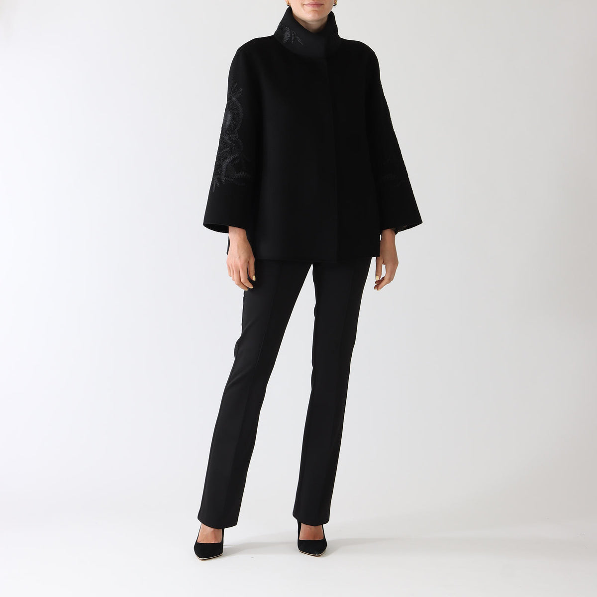 Black Embroidered Wool Cape Jacket – Angela Beer | The ultimate ladies ...