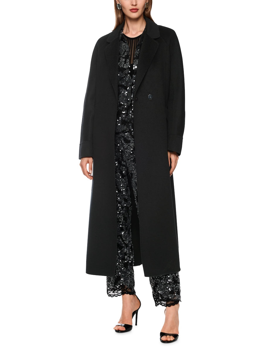 Black Pure Wool Coat With Tie Belt – Angela Beer | The ultimate ladies ...