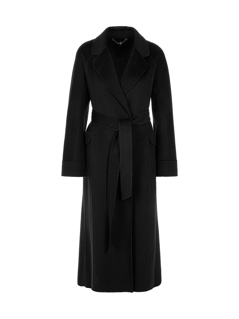 Black Pure Wool Coat With Tie Belt – Angela Beer | The ultimate ladies ...