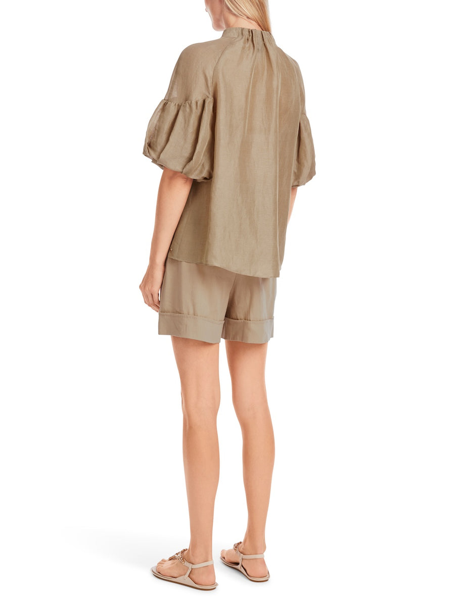 Cappuccino Macaron Puff Sleeve Linen Blouse – Angela Beer | The ...