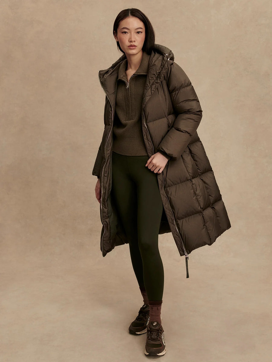 Dark Olive Metallic Katya Long Down Puffer Coat – Angela Beer | The ...