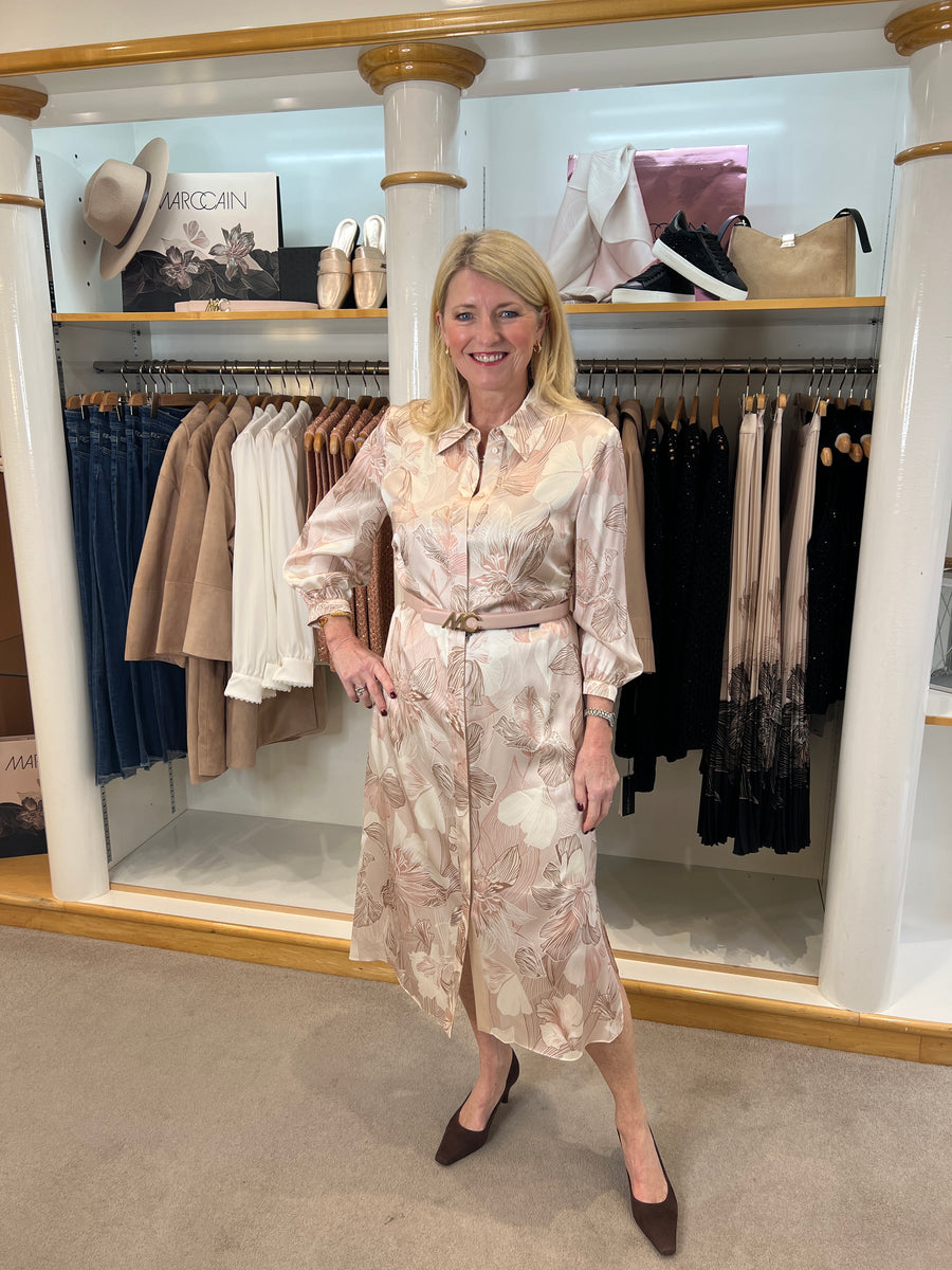 Peach Beige Blossom Light Print Dress – Angela Beer | The ultimate ...