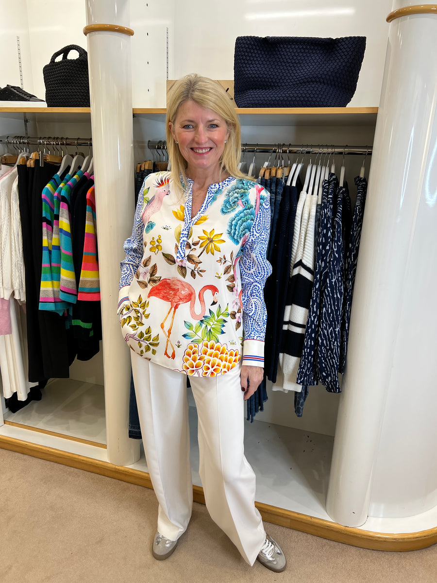 Super Multicoloured Tropical Print Silk Shirt – Angela Beer | The ...