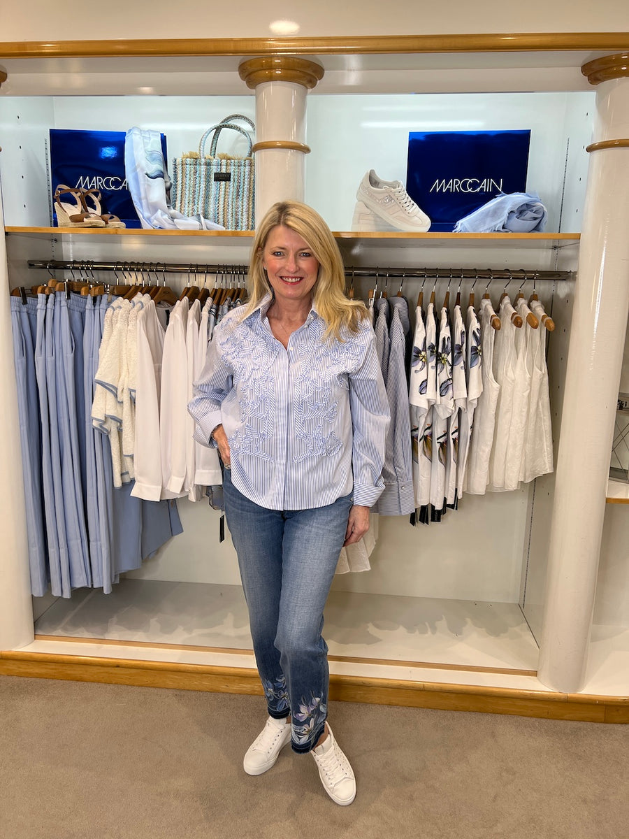 Magical Blue Pinstripe Blouse – Angela Beer | The ultimate ladies ...
