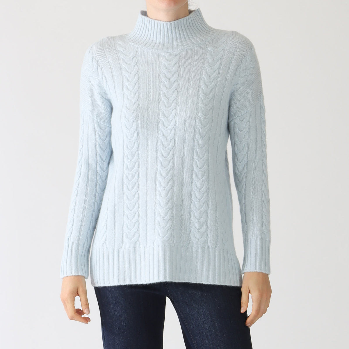Ice Blue Cable Turtle Neck Cashmere Sweater – Angela Beer | The ...