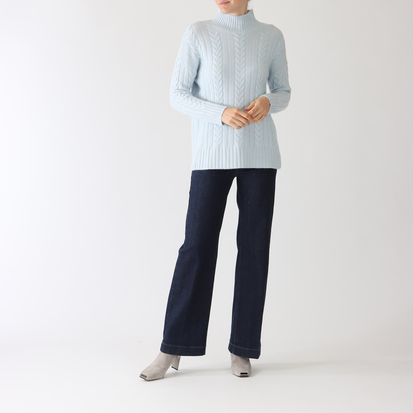 Ice Blue Cable Turtle Neck Cashmere Sweater – Angela Beer | The ...