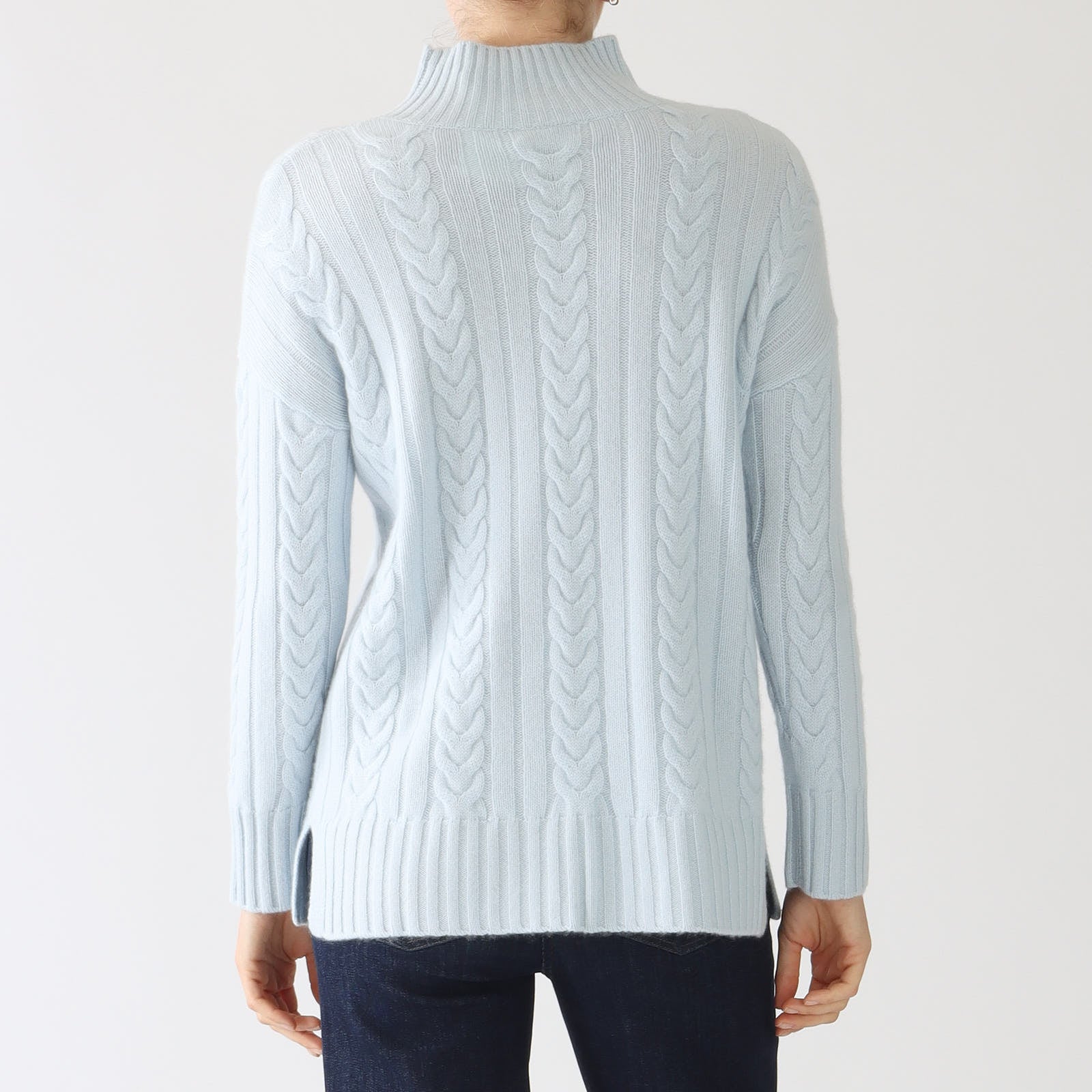 Ice Blue Cable Turtle Neck Cashmere Sweater – Angela Beer | The ...
