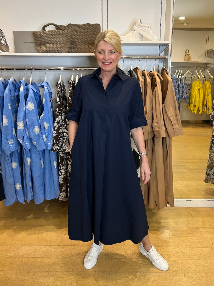 Navy Blue Cotton Midi Shirt Dress – Angela Beer | The ultimate ladies ...