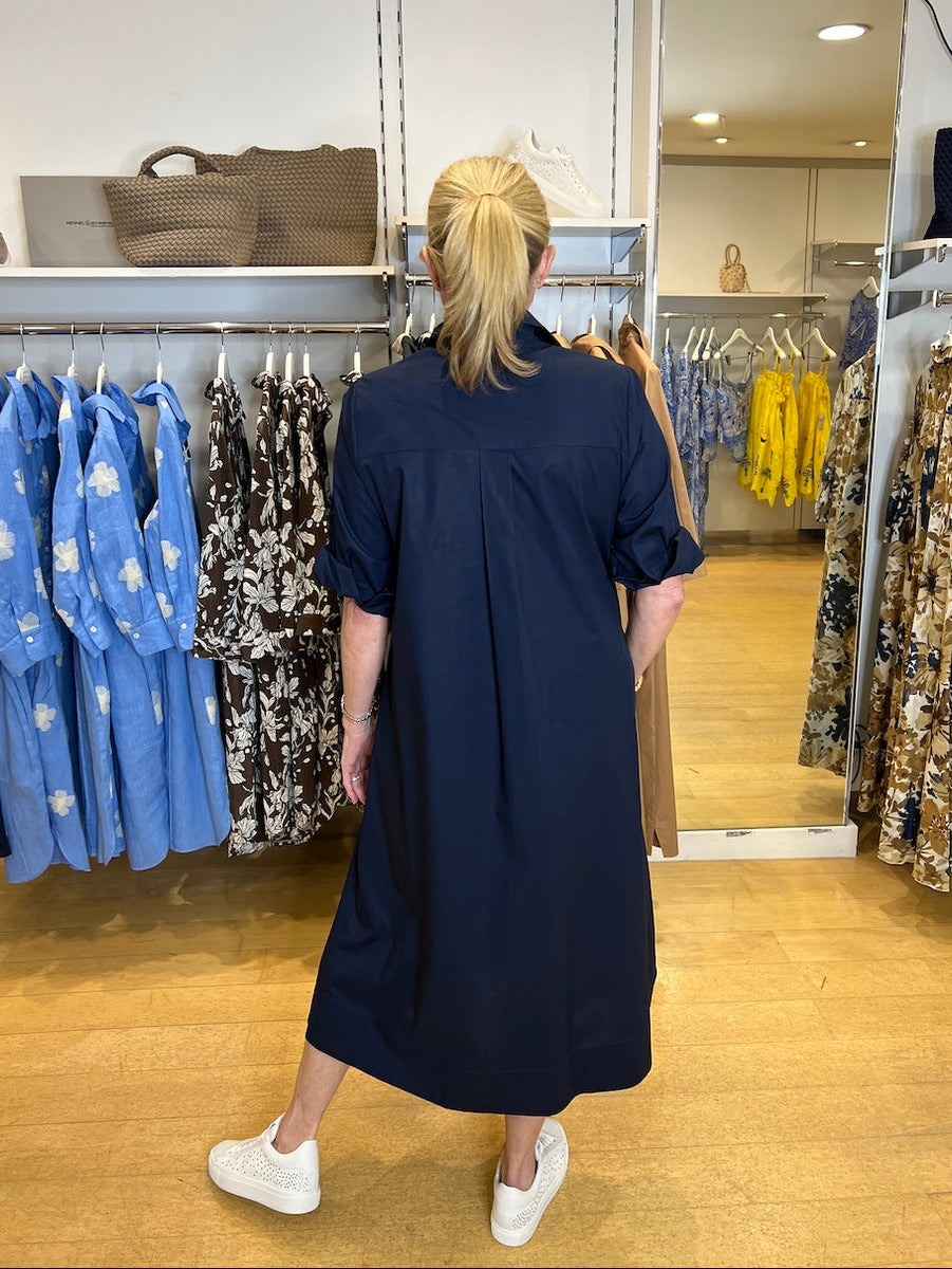 Navy Blue Cotton Midi Shirt Dress – Angela Beer | The ultimate ladies ...