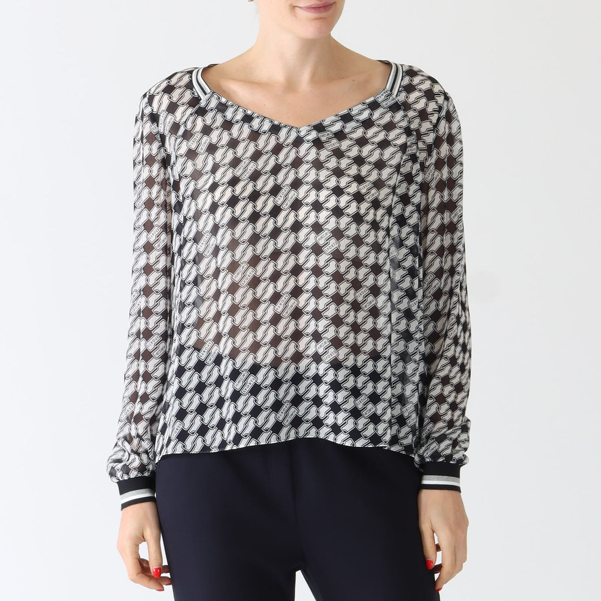 Navy Scube Chain Print Blouse – Angela Beer | The ultimate ladies ...