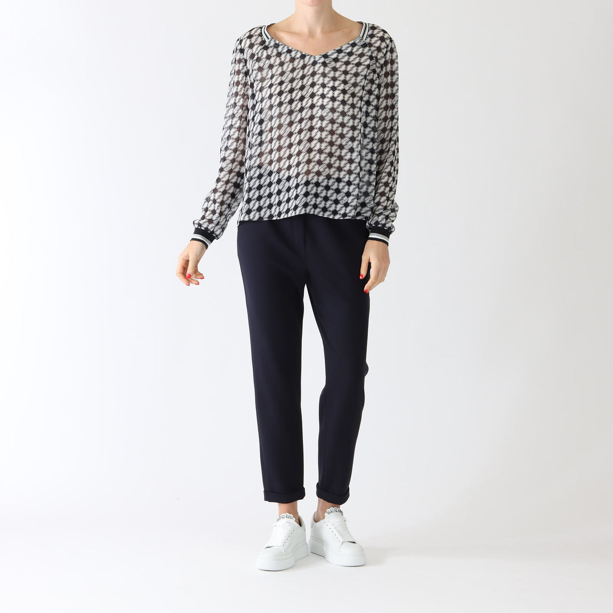 Navy Scube Chain Print Blouse – Angela Beer | The ultimate ladies ...