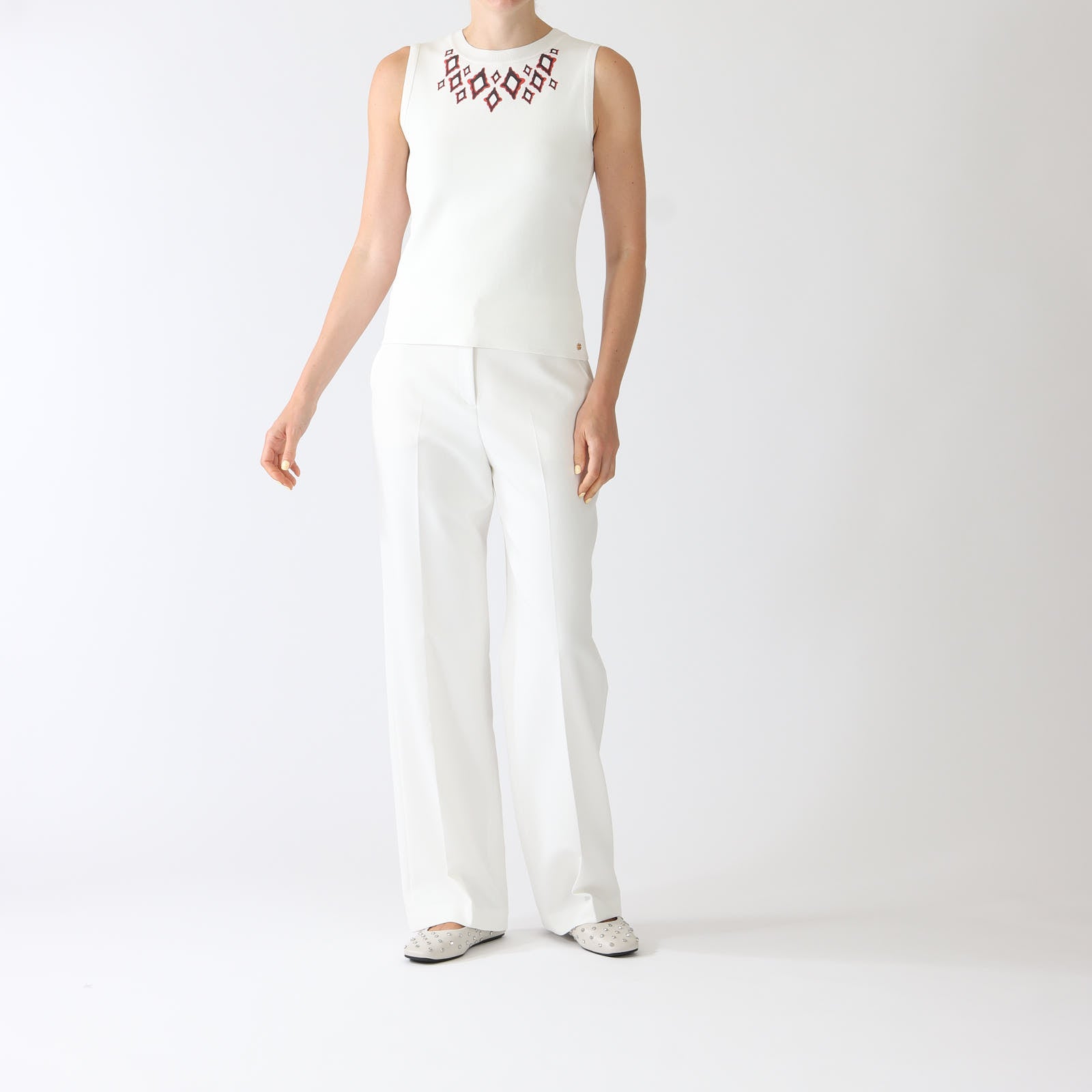 Off White Diamond Detail Knit Tank – Angela Beer | The ultimate ladies ...