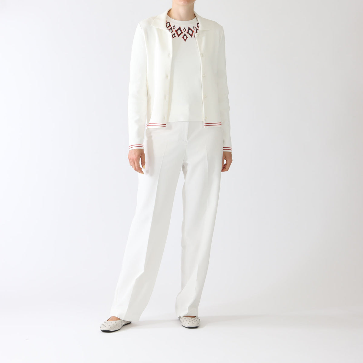 Off White Fine Knit Cardigan With Striped Trims – Angela Beer | The ...