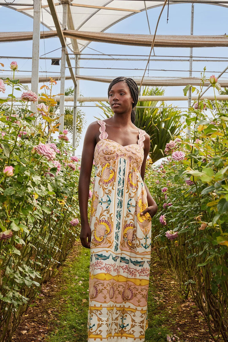 Off White Maritime Magic Sleeveless Maxi Dress – Angela Beer | The ...