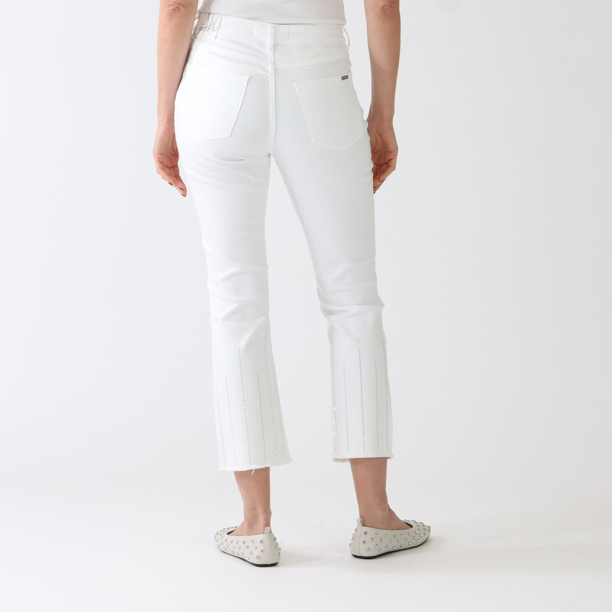 White Kick Flare Jeans With Crystal Embellished Hems – Angela Beer ...