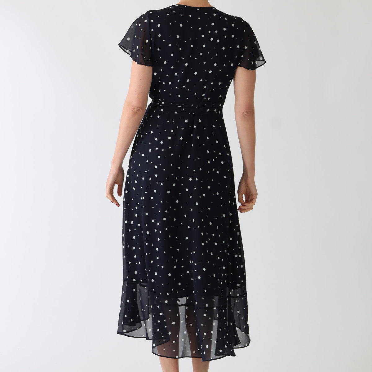 Midnight Blue & Vanilla Polka Dot Wrap Dress – Angela Beer | The ...