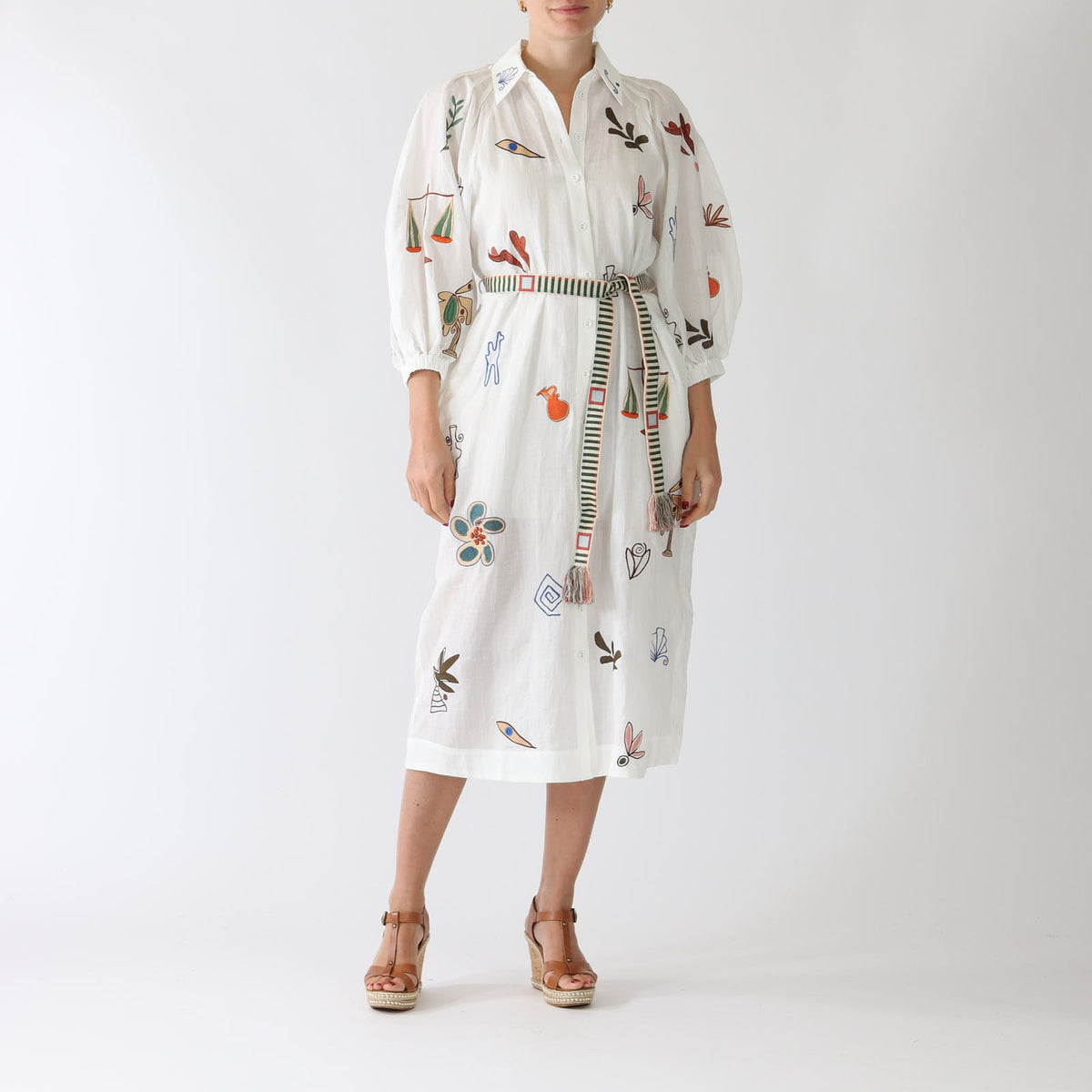 White Mina Embroidered Midi Shirt Dress – Angela Beer | The ultimate ...