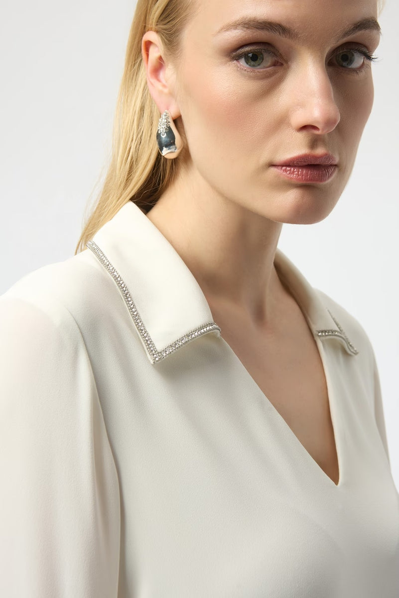 Winter White Layered Top With Embellished Collar – Angela Beer | The ...